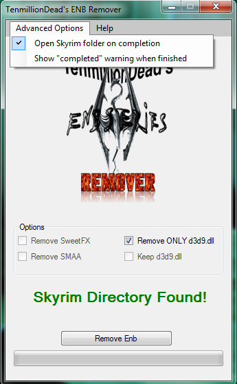 ENB Remover v 2.2 - Программы - Моды для Skyrim - Каталог модов - Tes-Game